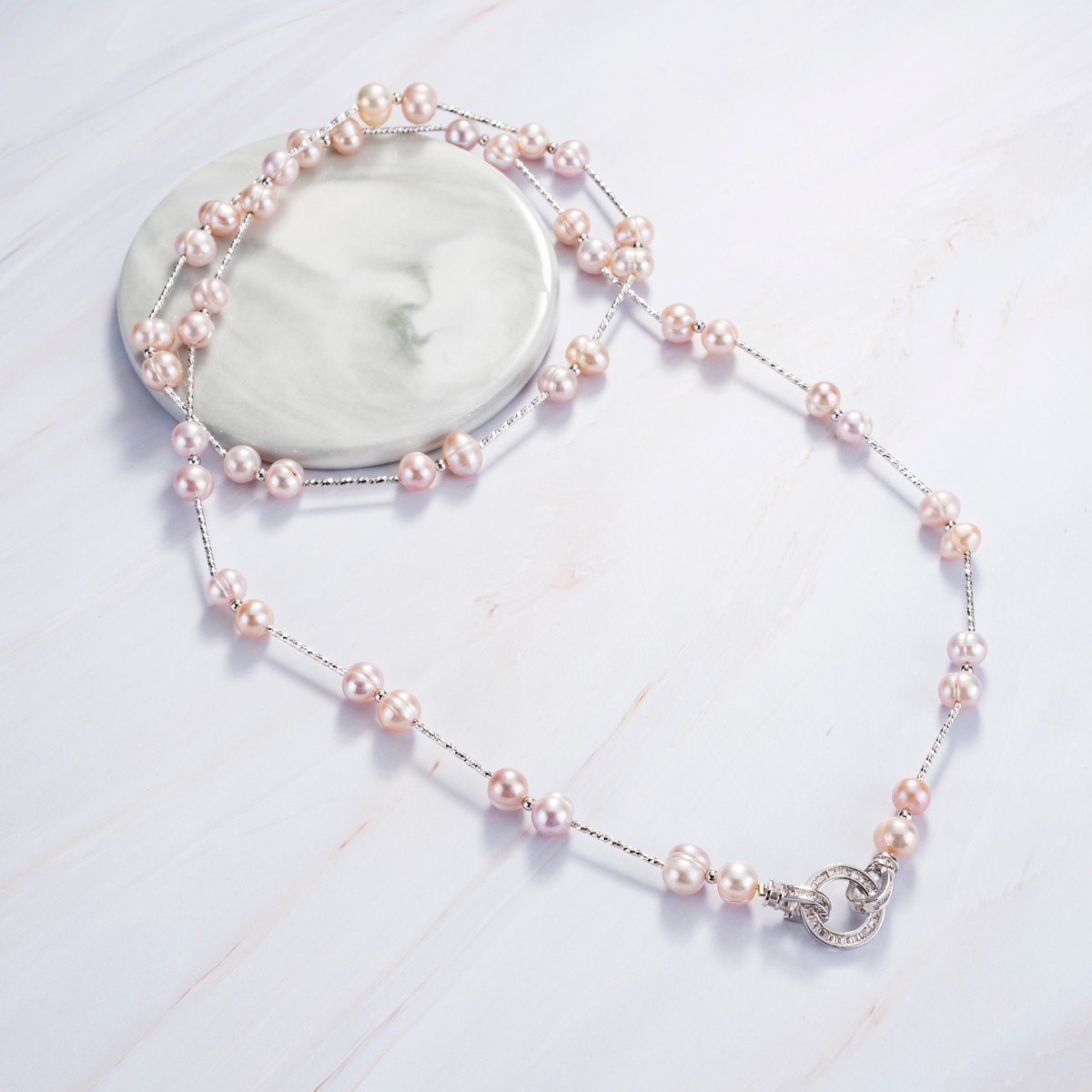 Fancy Big Platinum Plated Long Chain Necklace