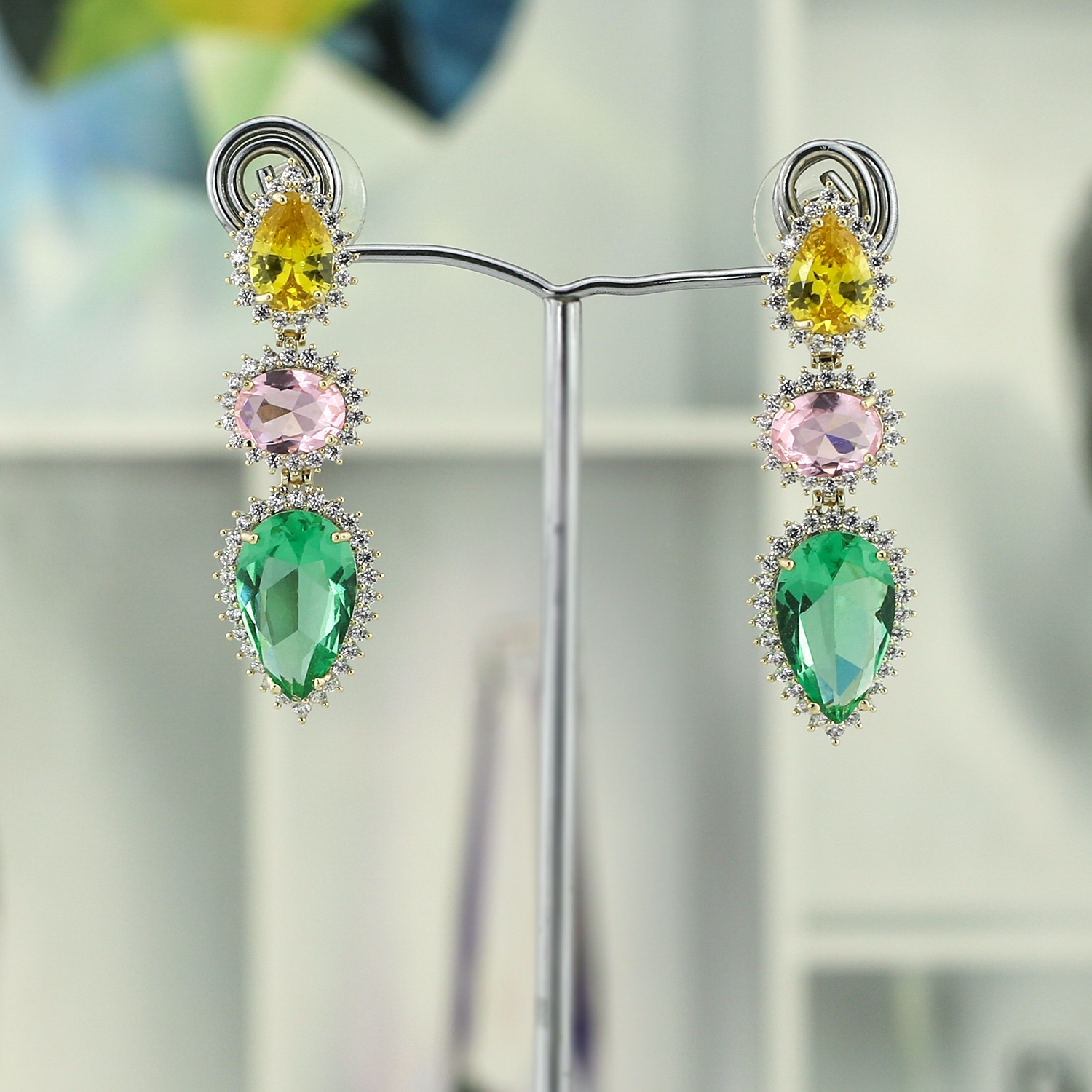 Nice Cubic Zirconia Colorful Dangle Earrings
